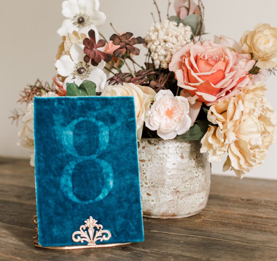 DIY Embossed Velvet Table Numbers with Metal Stand ⋆ Ruffled